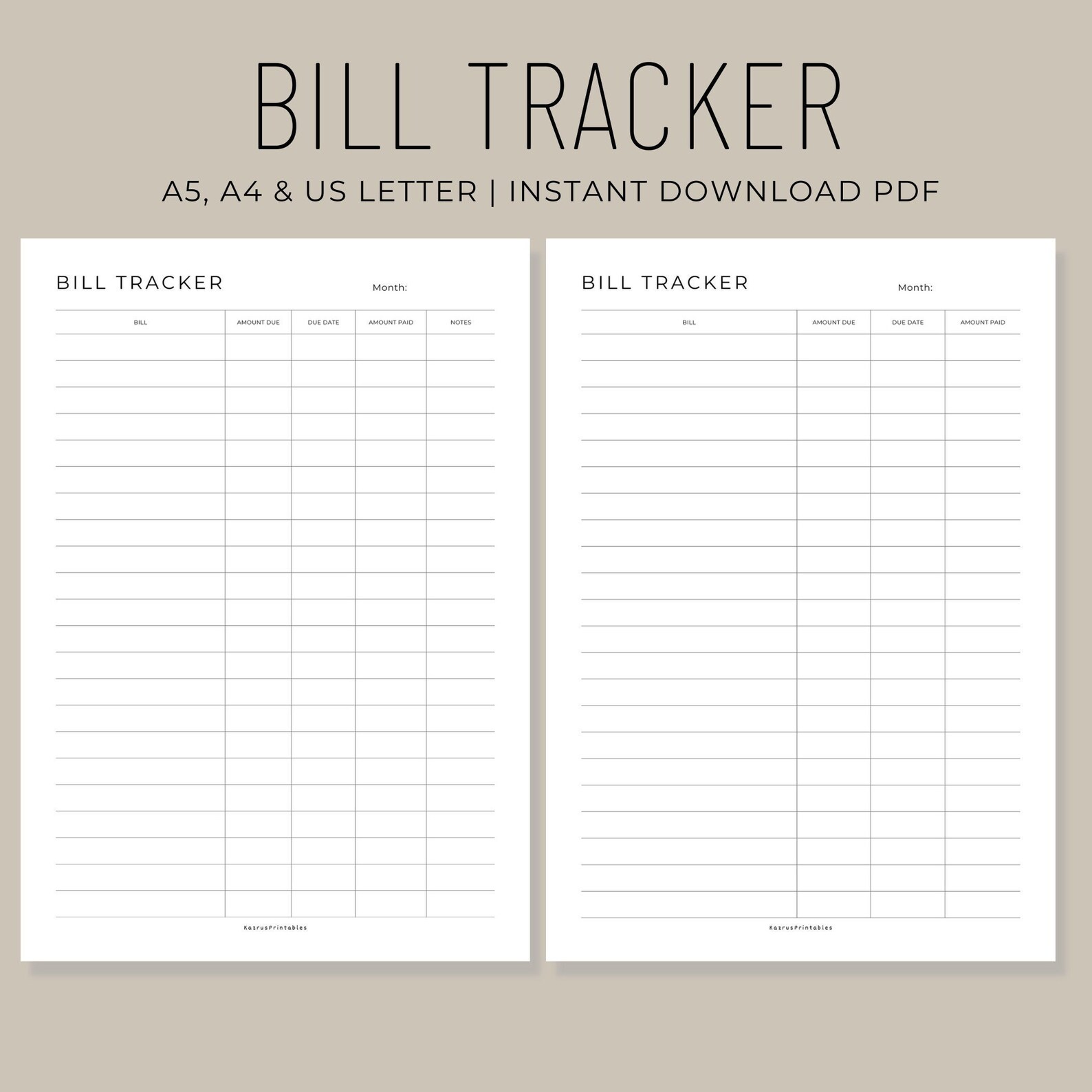 Bill Tracker, Monthly Bill Tracker, Bill Tracker Printable - Etsy