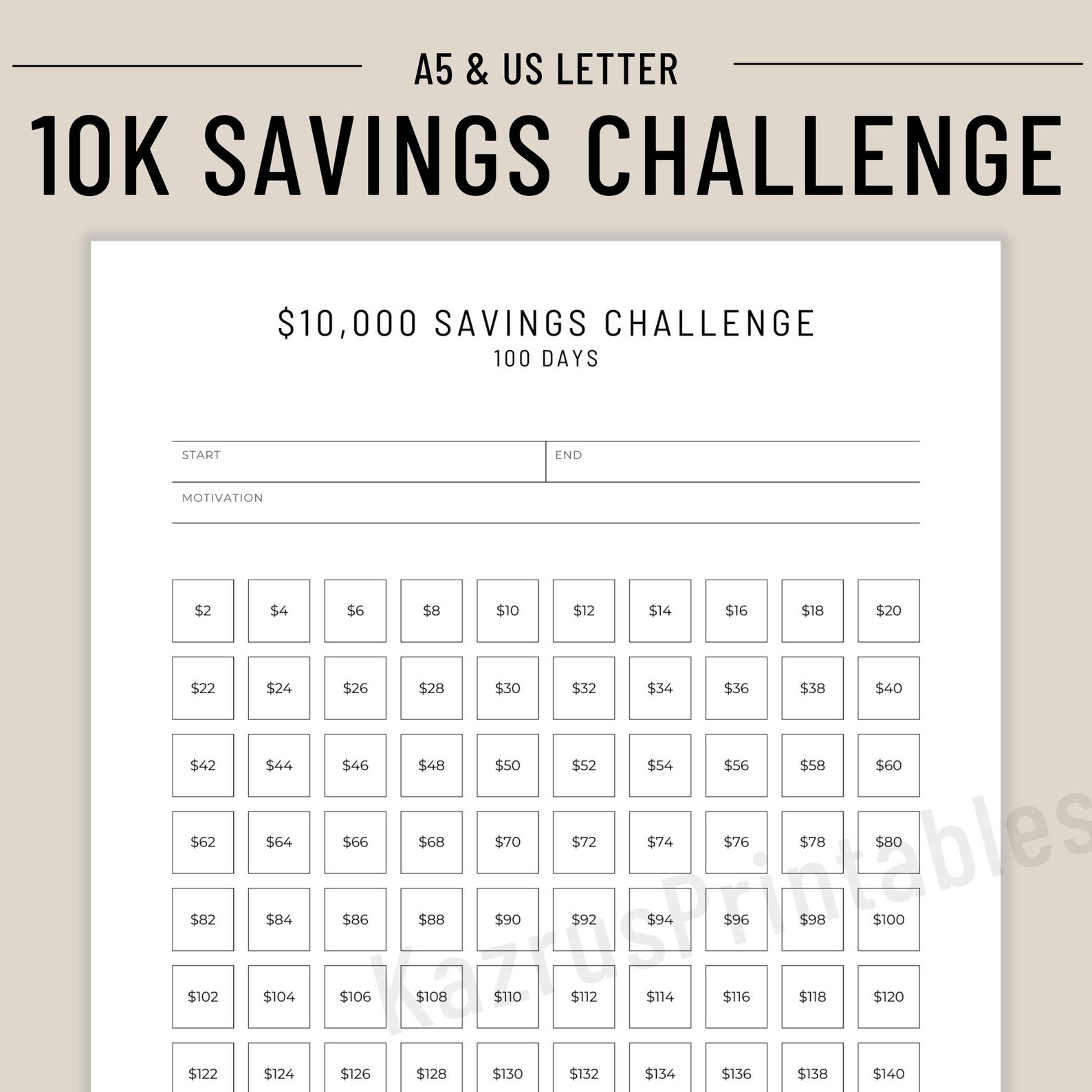 10K Savings Challenge, 10,000 Savings Challenge in 100 Days, Saving ...