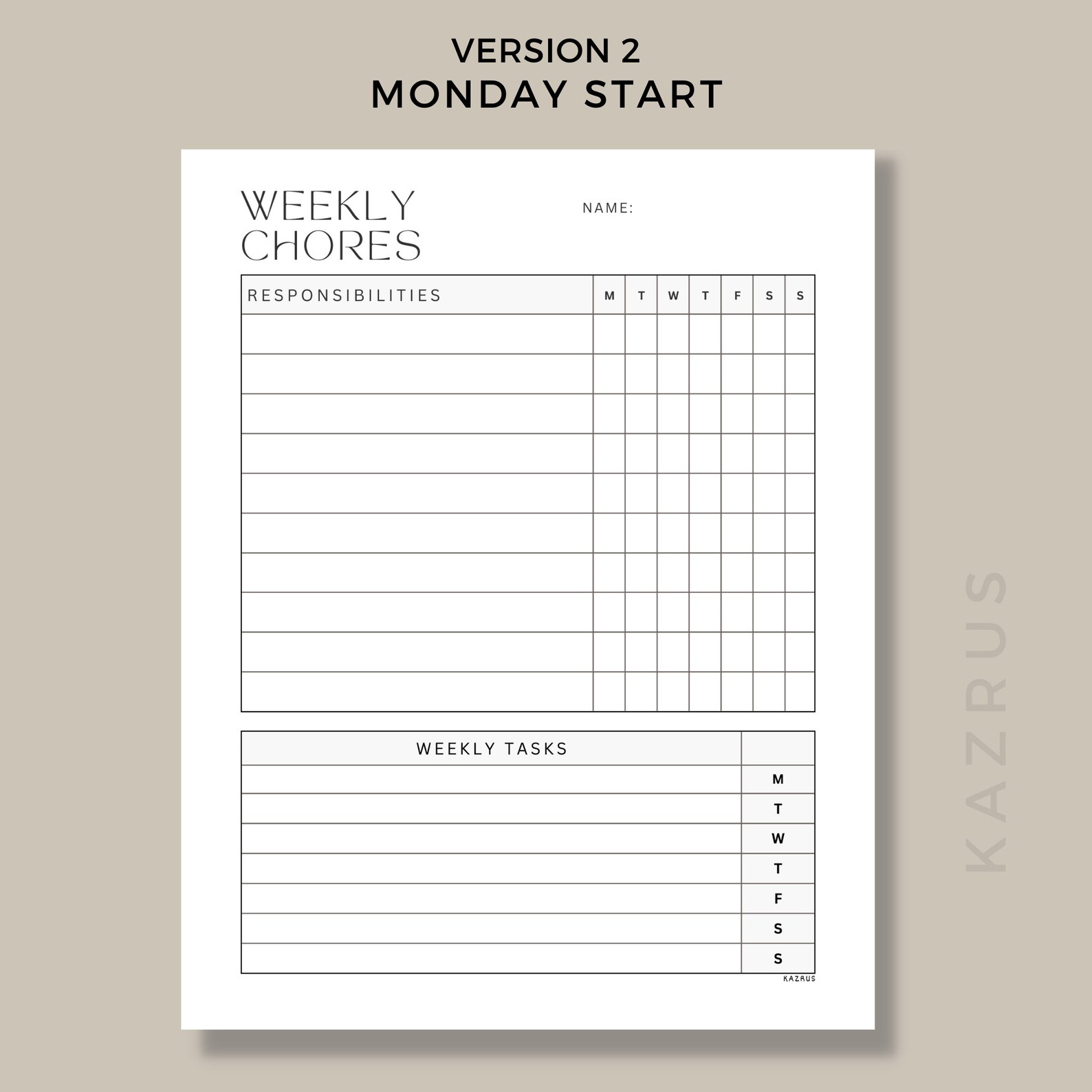Chore Chart Template, Editable Chore Chart, to Do List Template, Adult ...