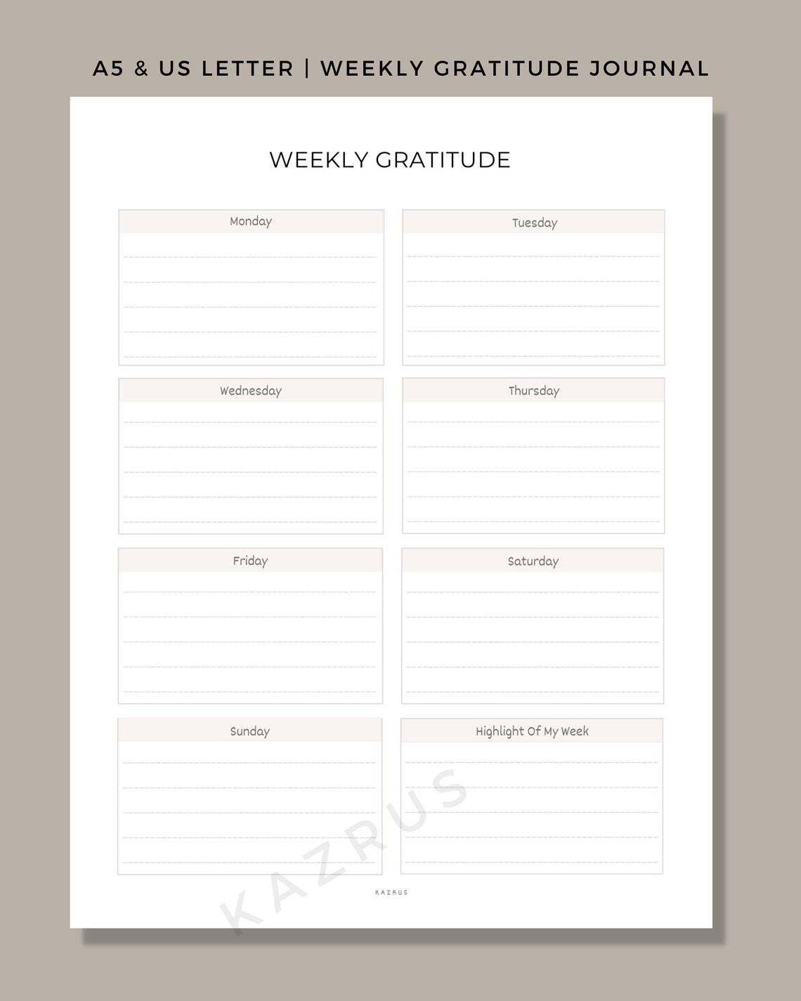 Gratitude Journal Printable Mindfulness Journal Daily - Etsy