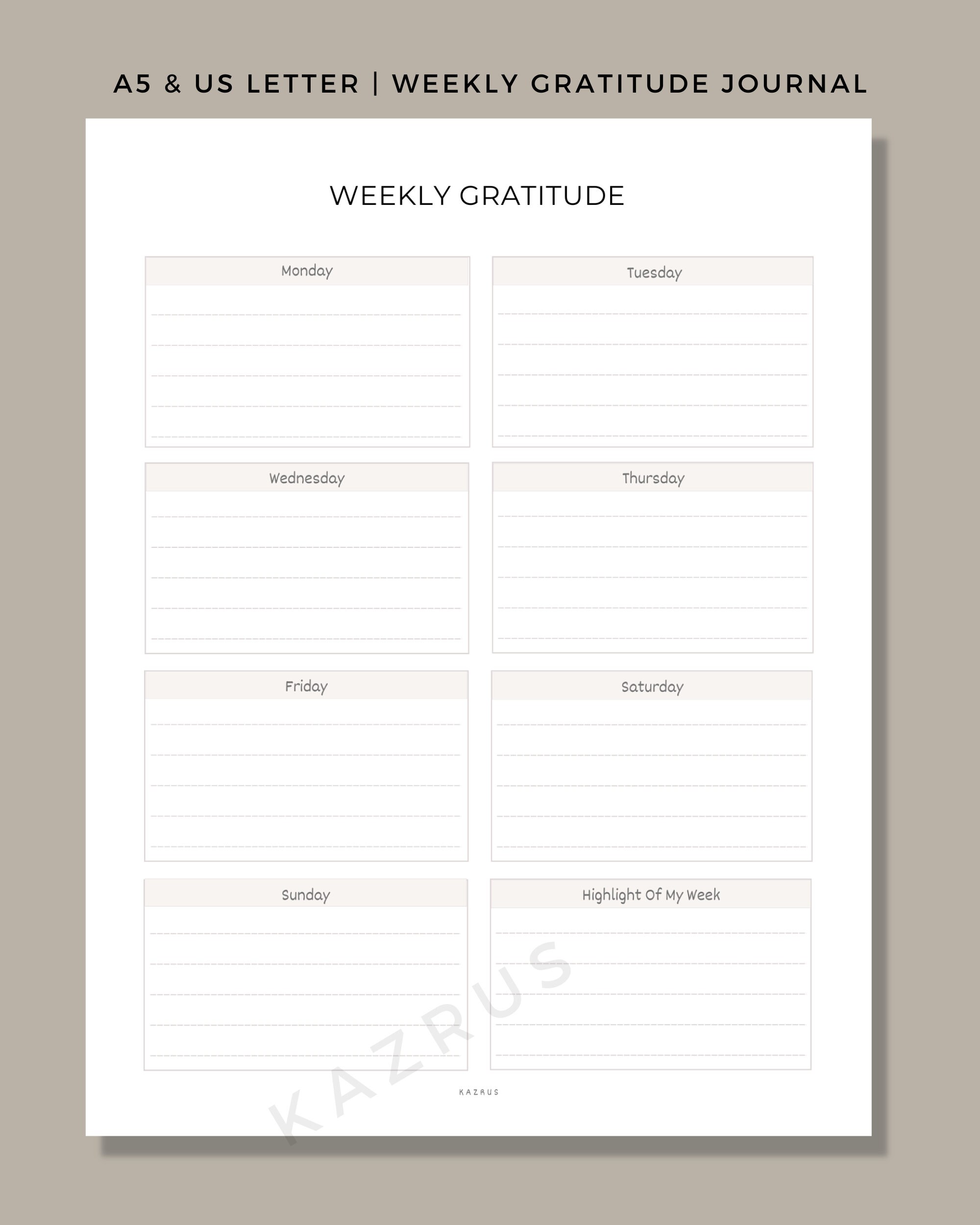 Gratitude Journal Printable Mindfulness Journal Daily - Etsy