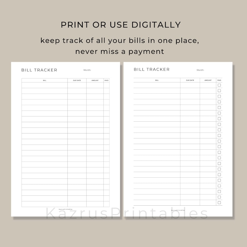 Bill Tracker Printable, Bill Payment Tracker - Etsy