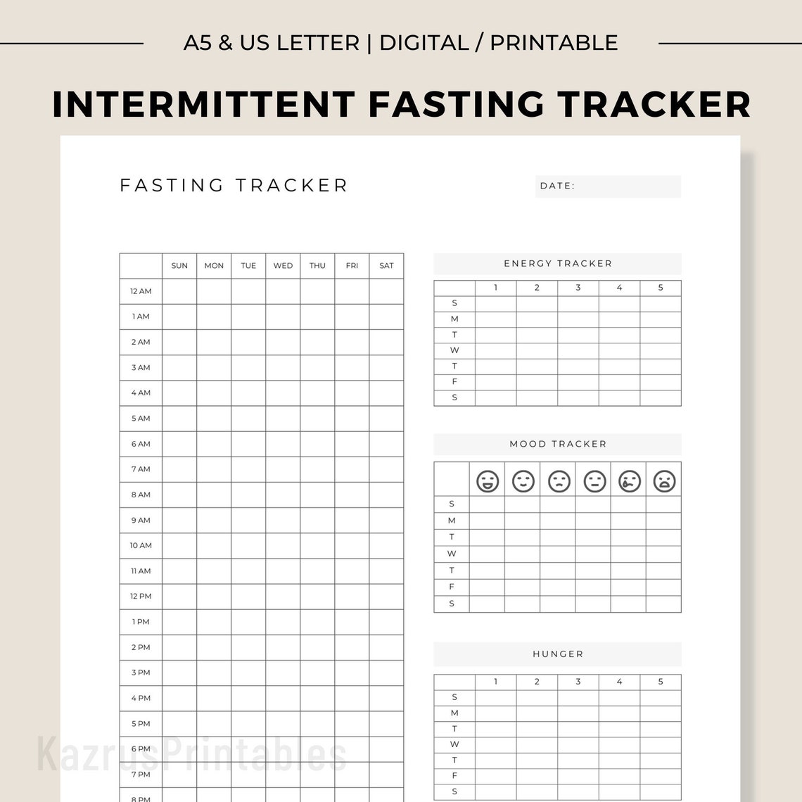 Intermittent Fasting Tracker Template, Fasting Log - Etsy