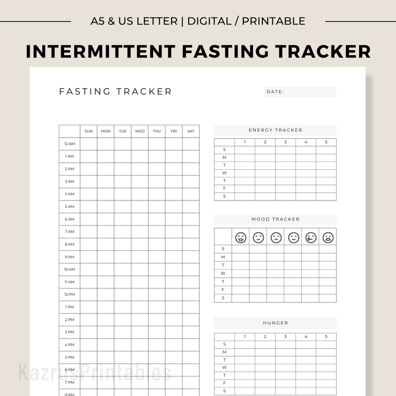 Intermittent Fasting Tracker Template, Fasting Log - Etsy