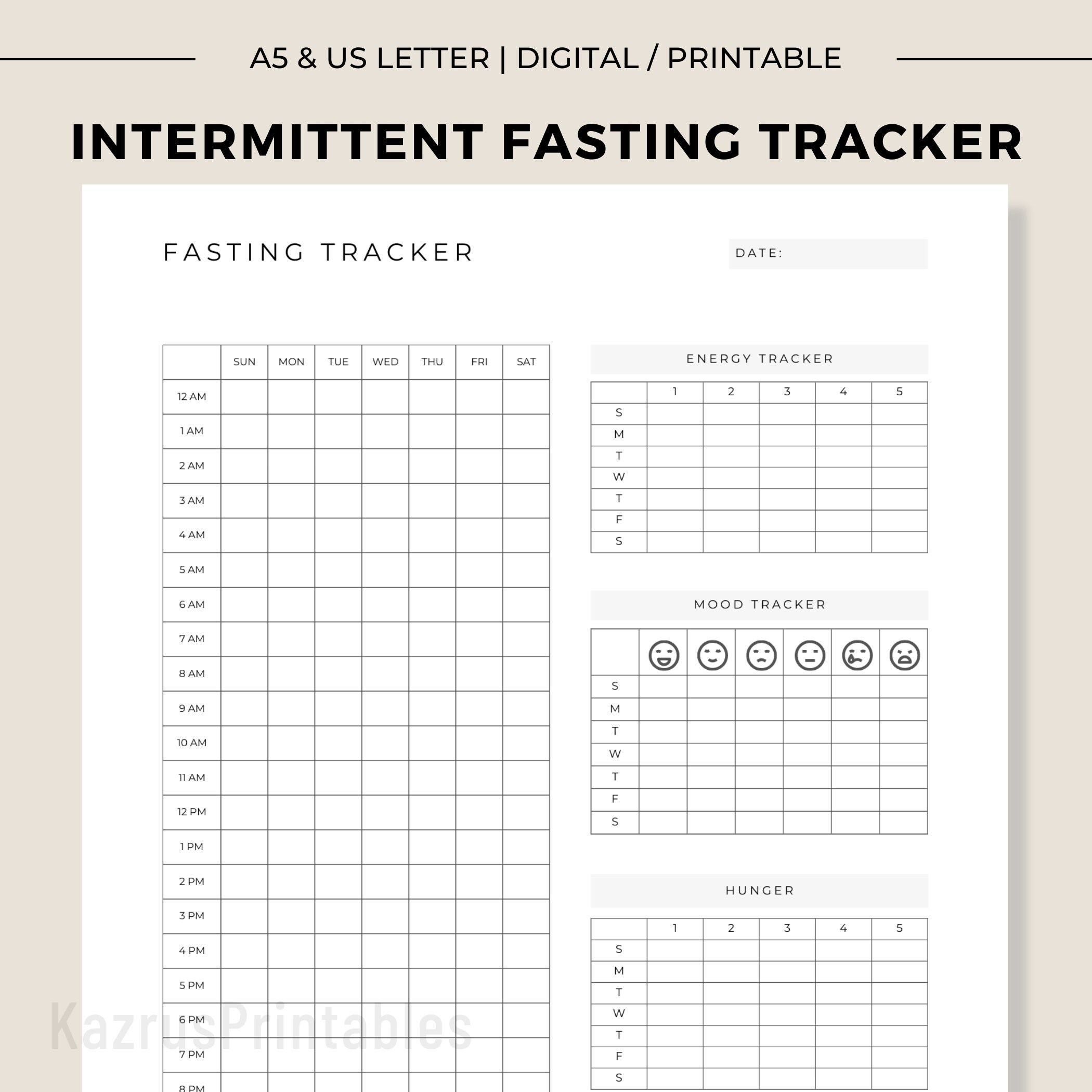 Intermittent Fasting Tracker Template, Fasting Log - Etsy