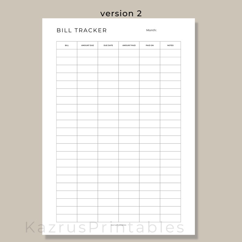 Bill Tracker Template, Bill Tracker Printable, Bill Payment Tracker - Etsy
