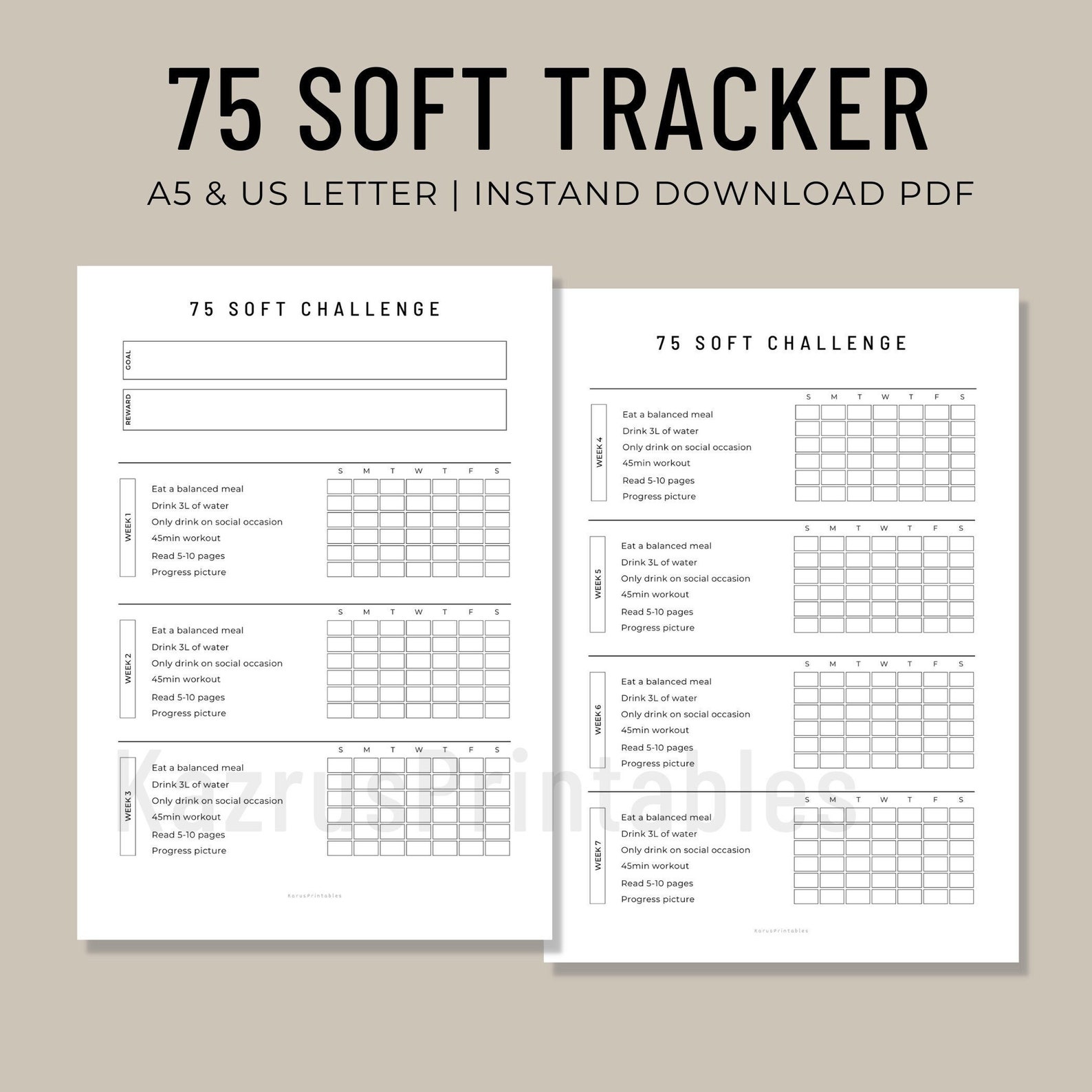 75 Soft Challenge, 75 Soft Challenge Tracker, Fitness Tracker, 75 Soft ...