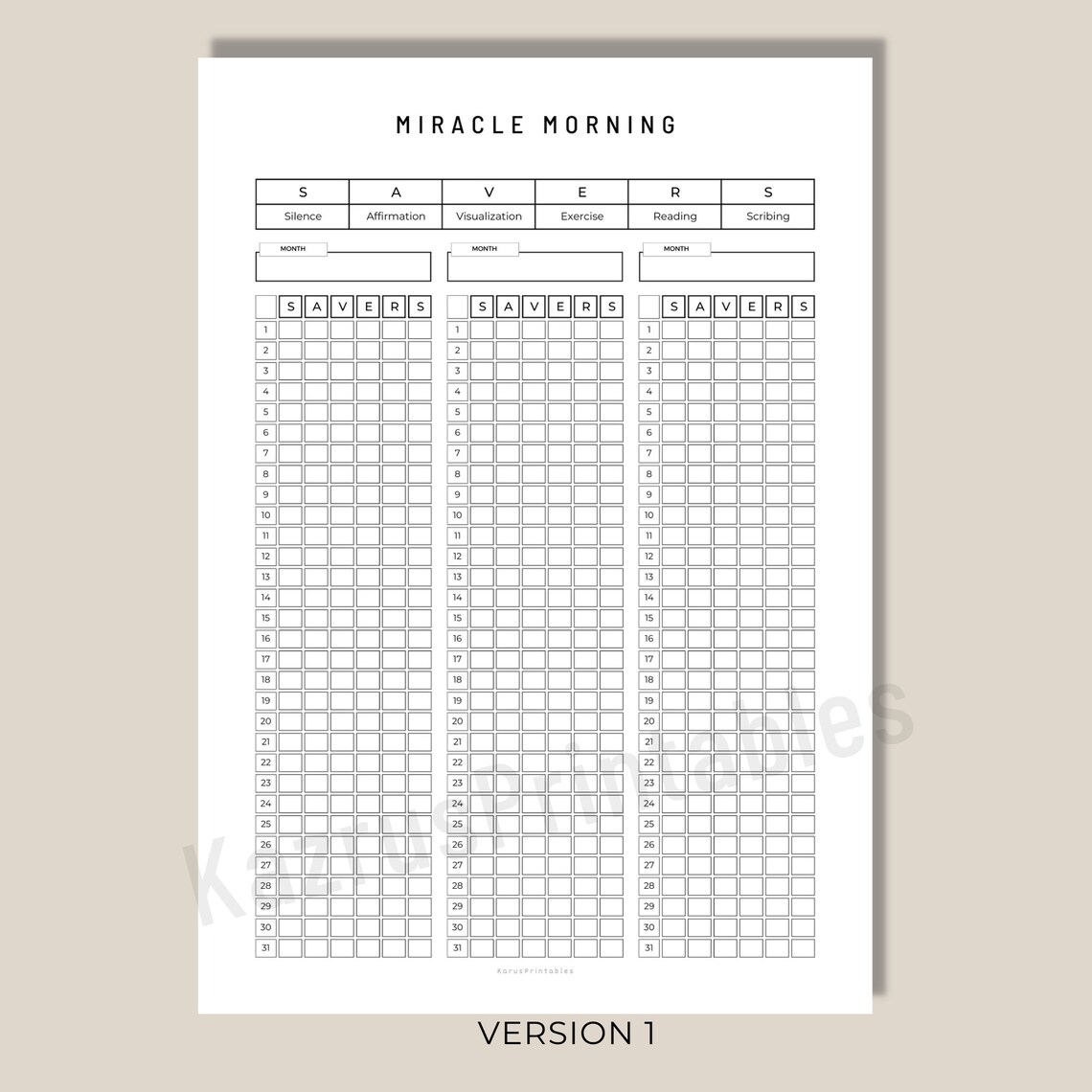 Miracle Morning, Morning Routine Tracker, Daily Weekly Monthly Routine ...