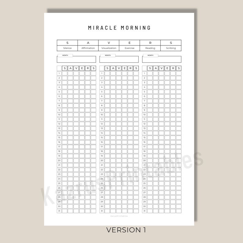 Miracle Morning, Morning Routine Tracker, Daily Weekly Monthly Routine ...