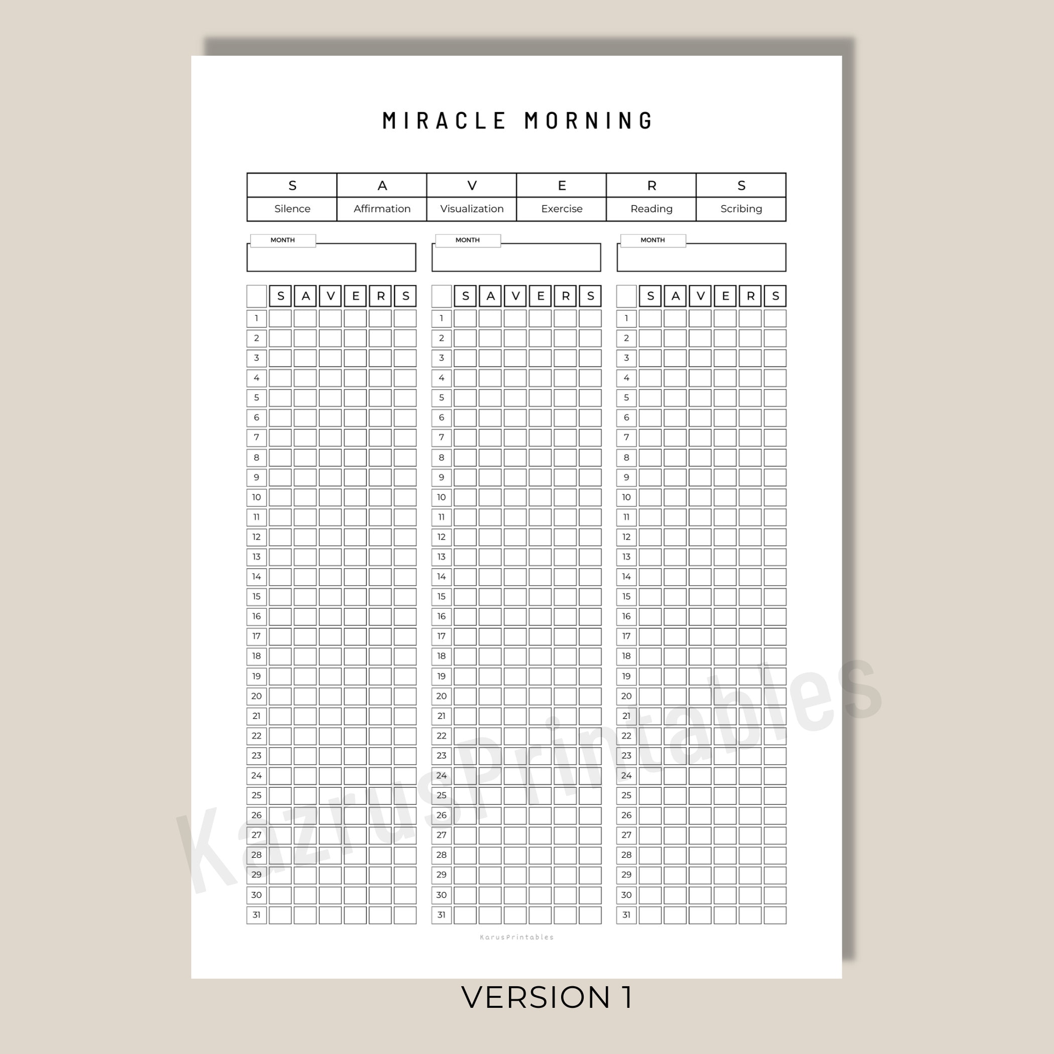 Miracle Morning, Morning Routine Tracker, Daily Weekly Monthly Routine ...