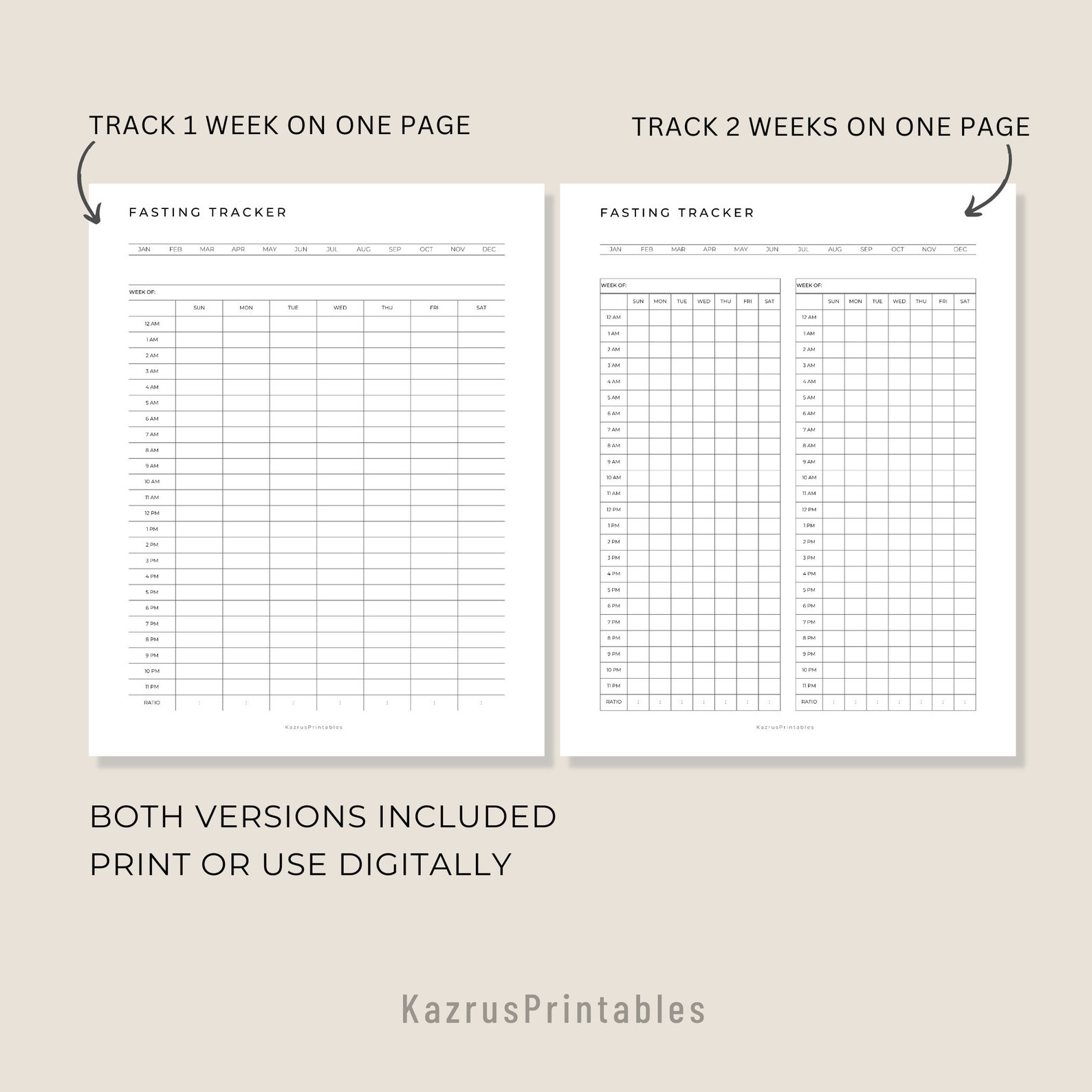 Weekly Intermittent Fasting Tracker Template, Intermittent Fasting Log ...