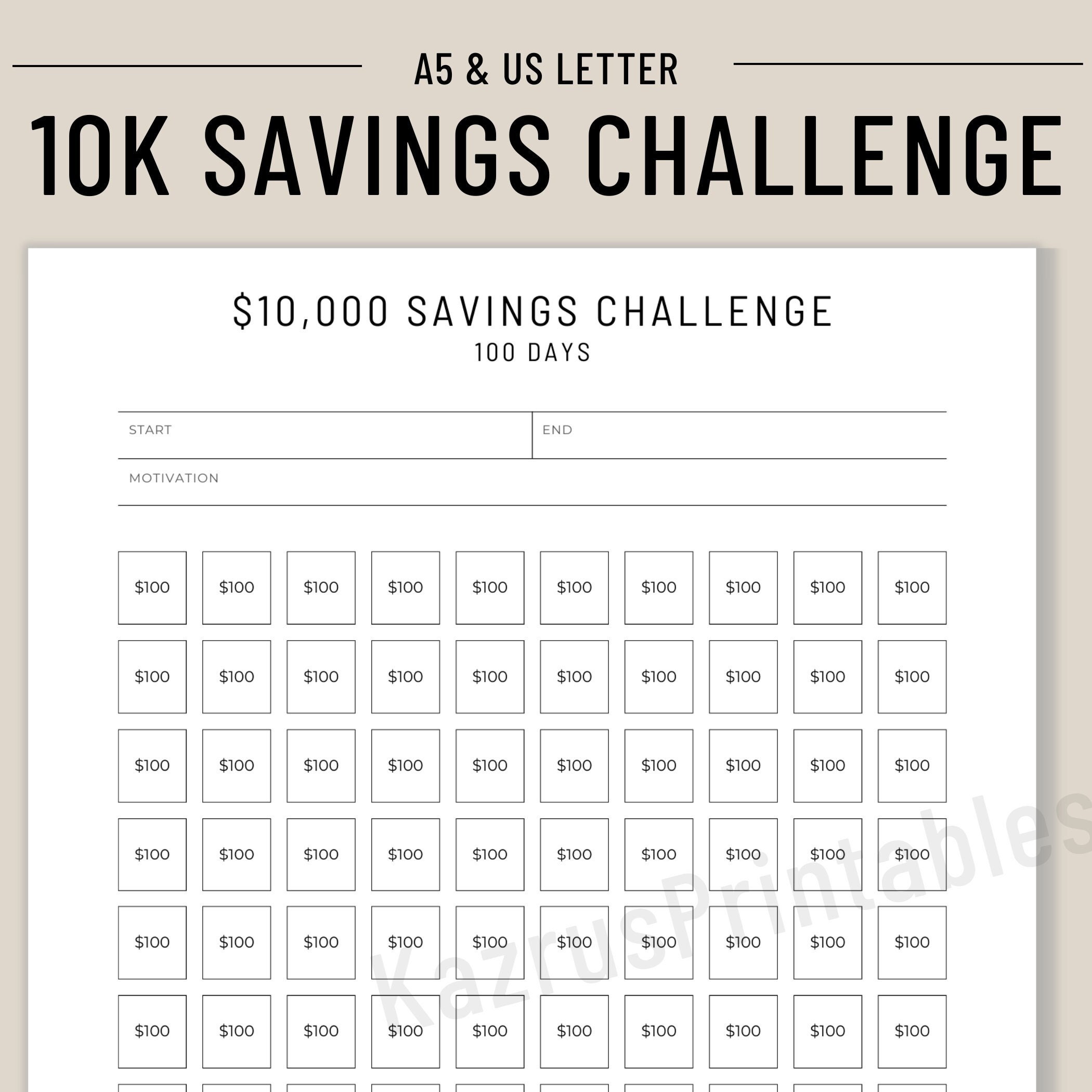 10,000 Savings Challenge in 100 Days, 10K Savings Challenge, Saving ...