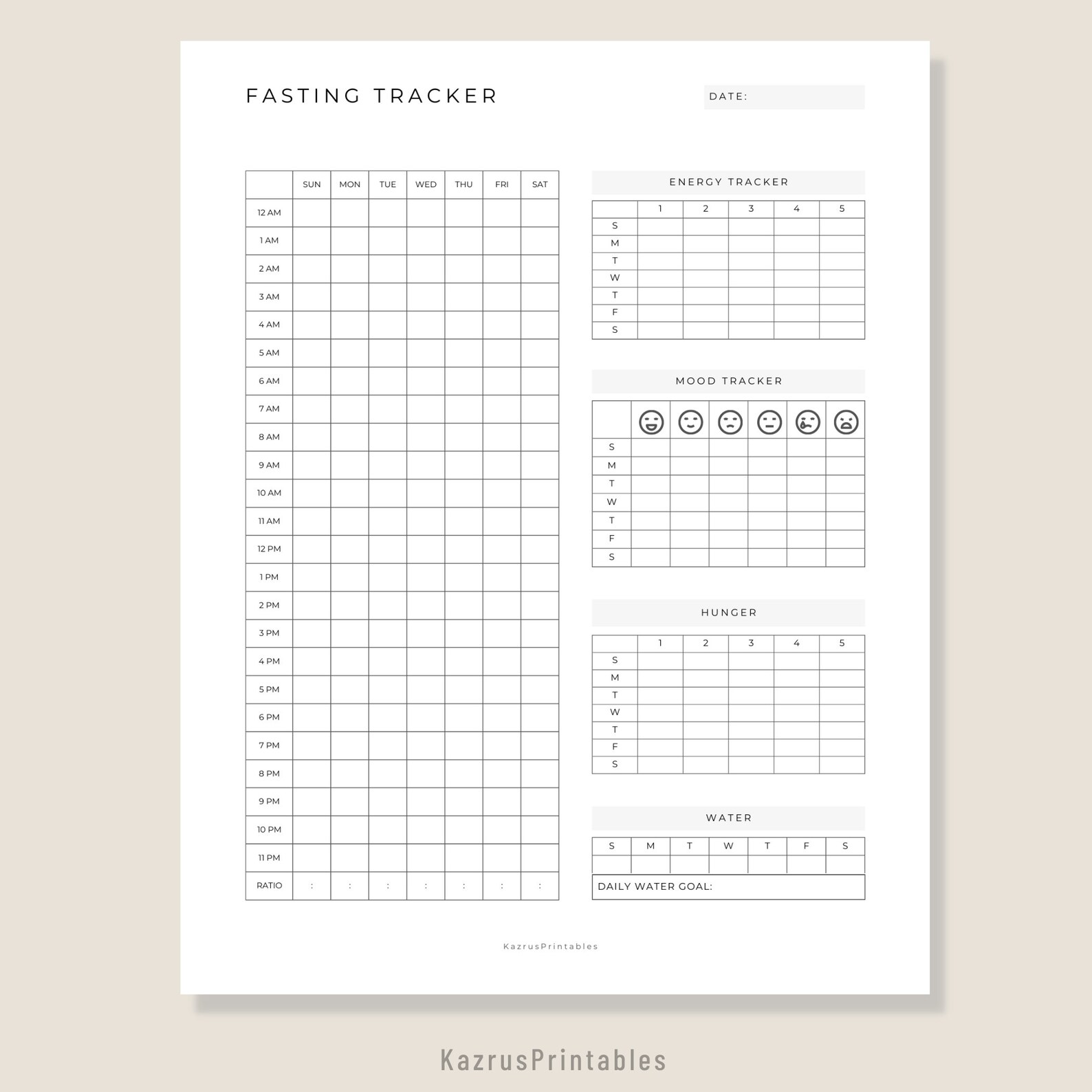 Intermittent Fasting Tracker Template, Fasting Log - Etsy