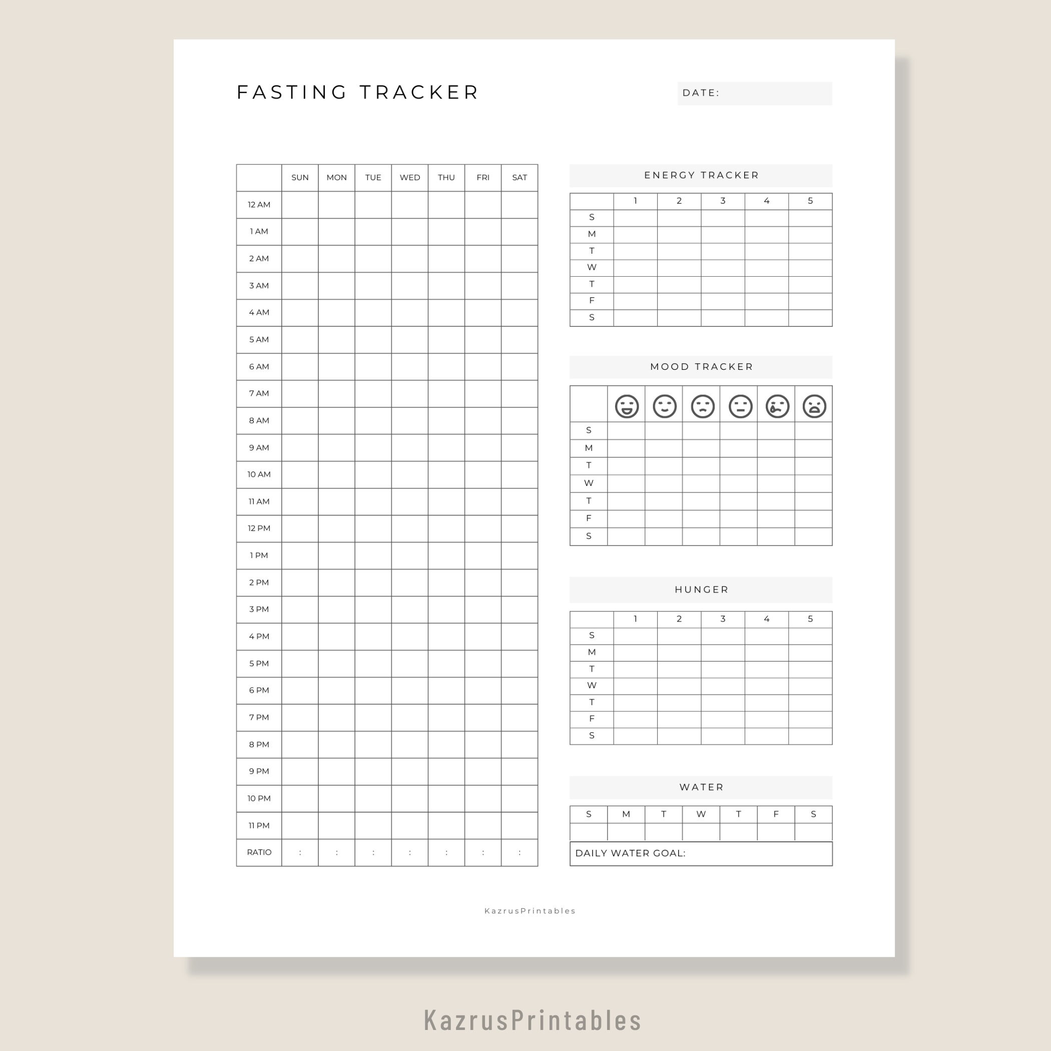 Intermittent Fasting Tracker Template, Fasting Log - Etsy