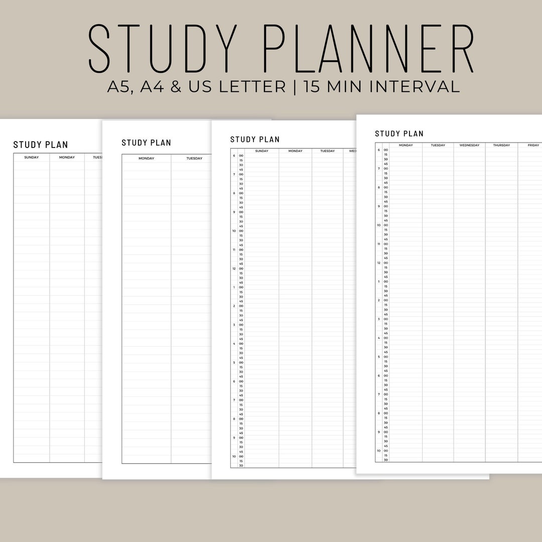 Study Plan, Weekly Hourly on One Page, Weekly Hourly Planner Printable ...