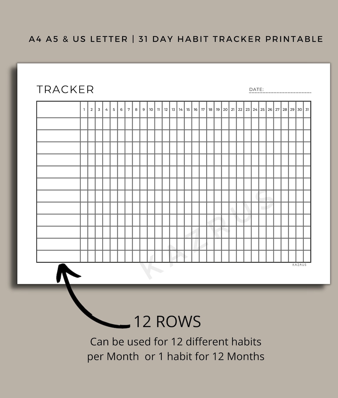 Habit Tracker Printable Habit Tracker Template PDF Fitness Tracker ...