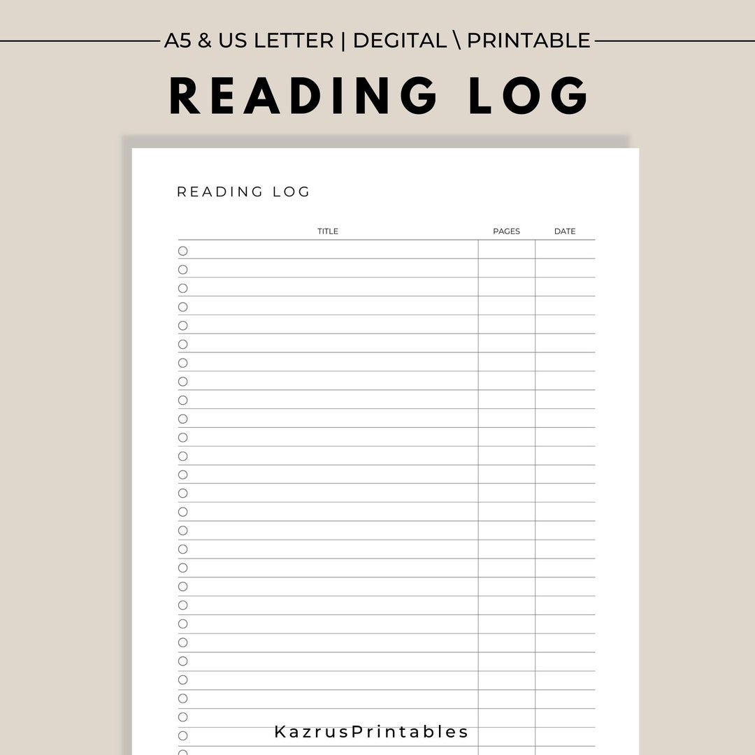 Minimalist Reading Log Printable, US Letter, A5 (PDF Download) - Etsy