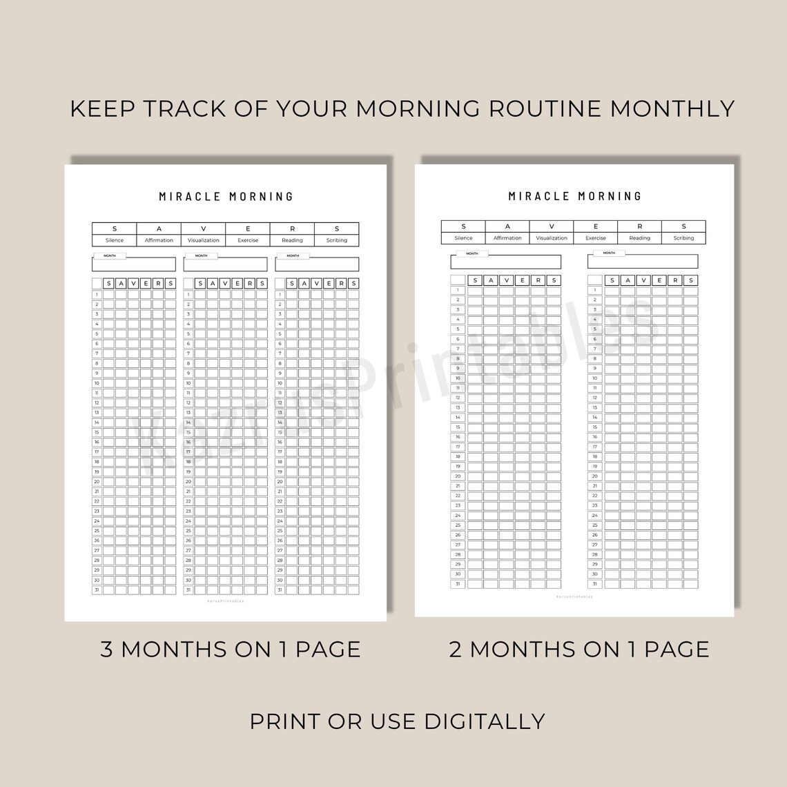 Miracle Morning, Morning Routine Tracker, Daily Weekly Monthly Routine ...