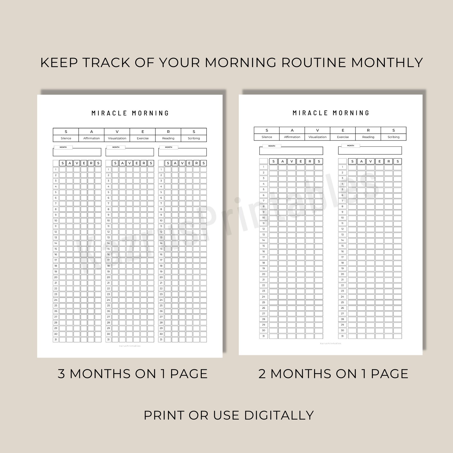 Miracle Morning, Morning Routine Tracker, Daily Weekly Monthly Routine ...