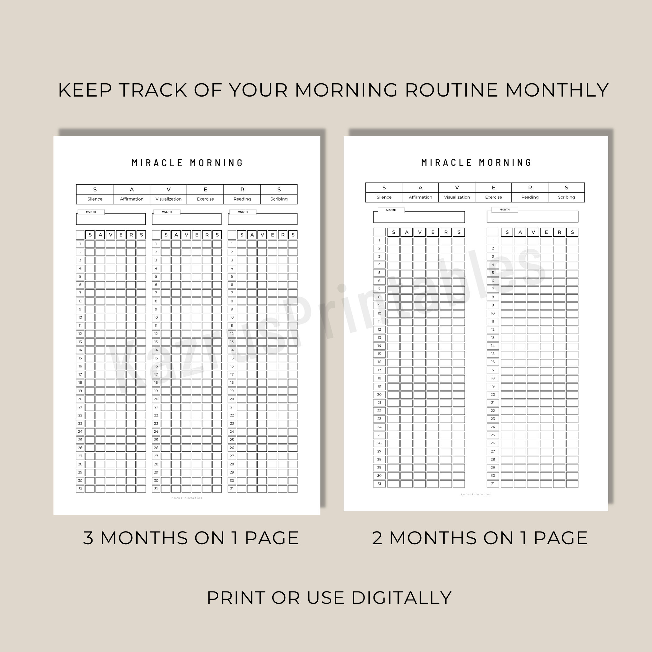 Miracle Morning, Morning Routine Tracker, Daily Weekly Monthly Routine ...