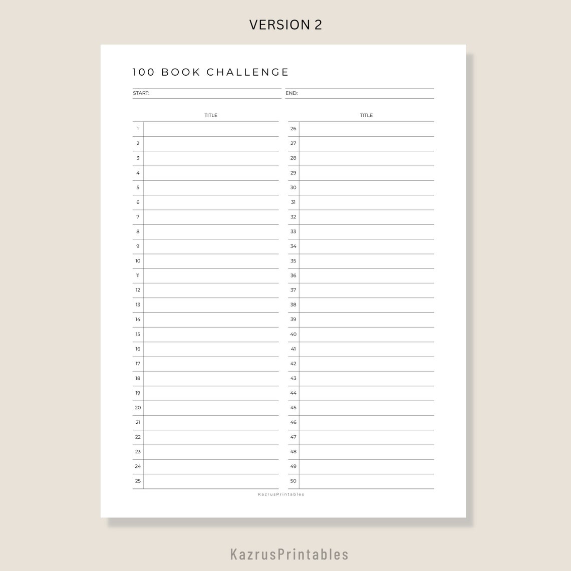 100 Book Challenge Printable, Reading Tracker Printable - Etsy