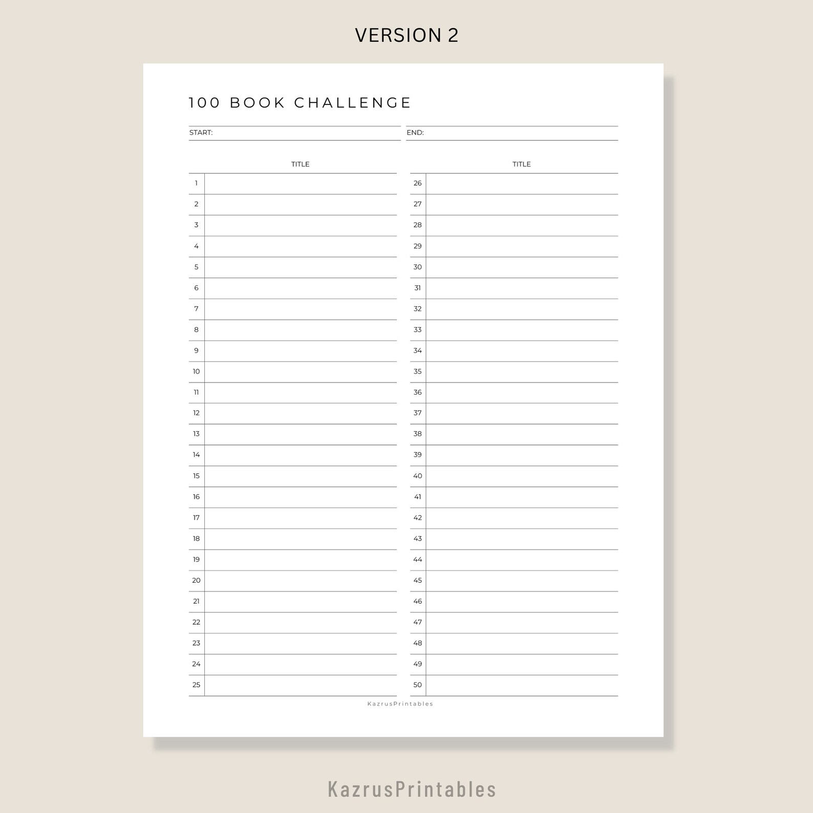 100 Book Challenge Printable, Reading Tracker Printable - Etsy