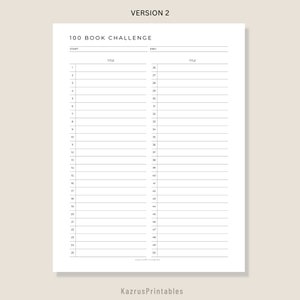 100 Book Challenge Printable, Reading Tracker Printable - Etsy