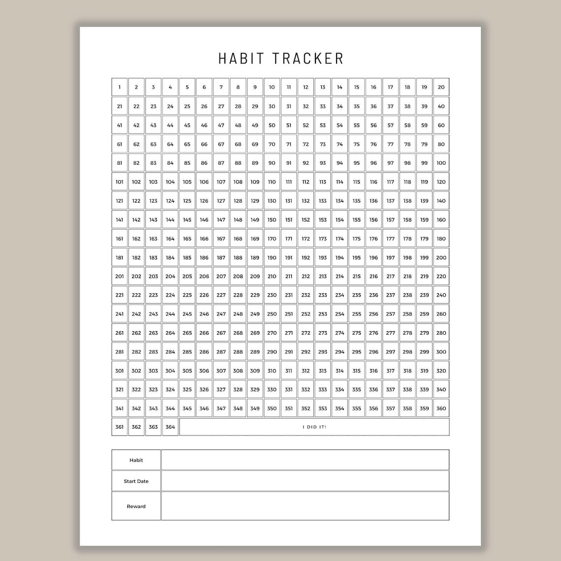 365 Day Habit Tracker Printable