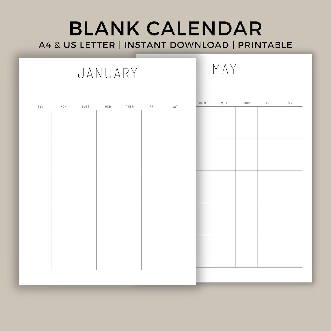 Blank Calendar Template, Monthly Calendar Printable, Weekly Planner - Etsy