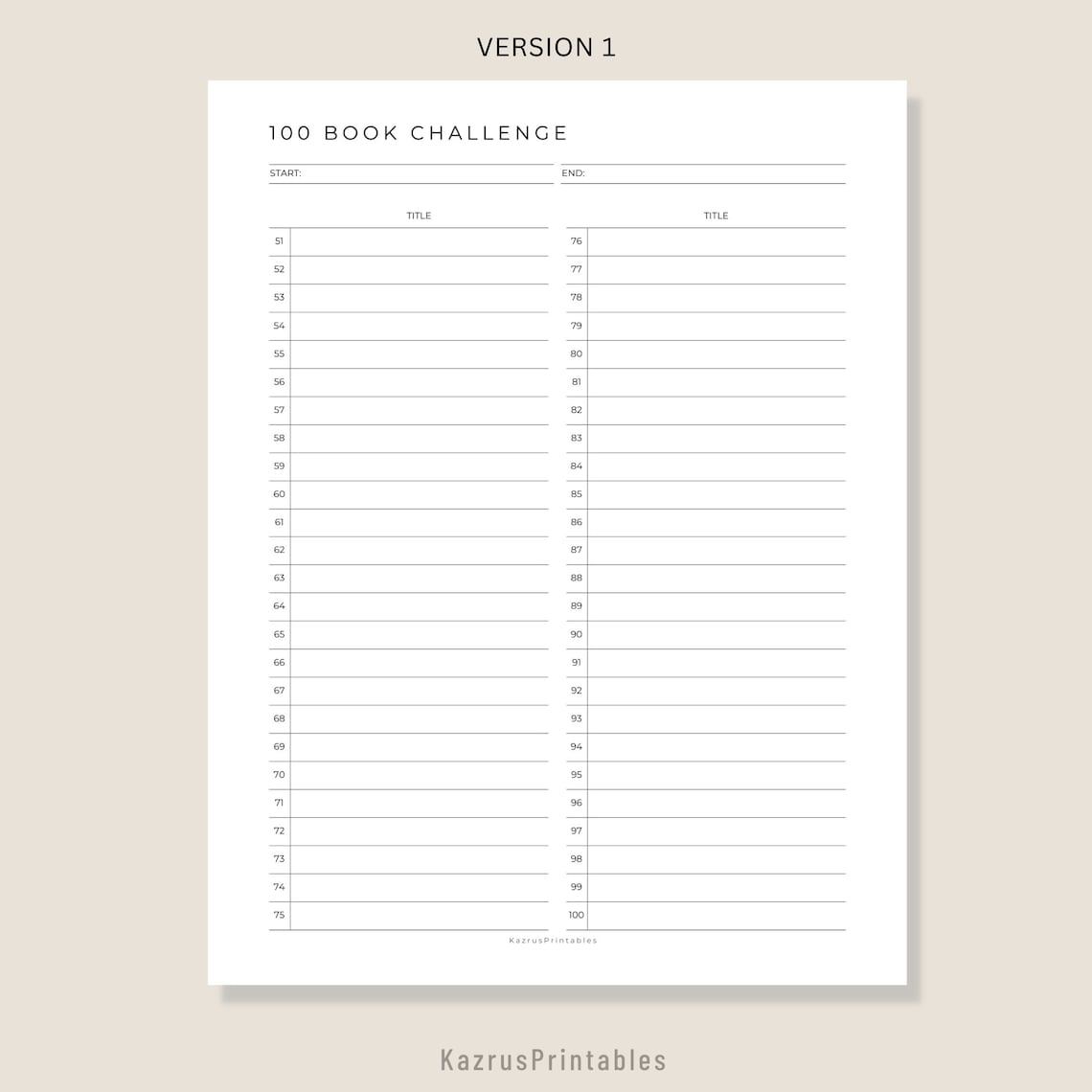 100 Book Challenge Printable, Reading Tracker Printable - Etsy