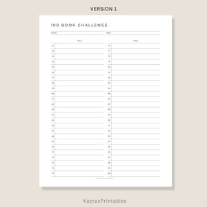 100 Book Challenge Printable, Reading Tracker Printable - Etsy