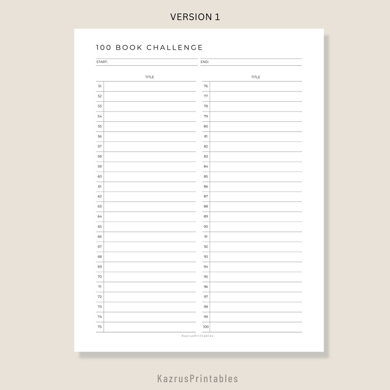 100 Book Challenge Printable, Reading Tracker Printable - Etsy