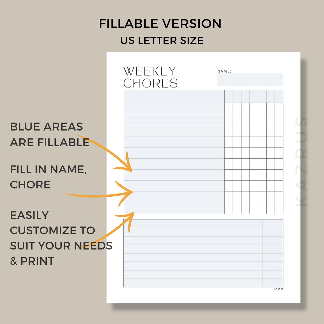 Chore Chart Template, Editable Chore Chart, to Do List Template, Adult ...