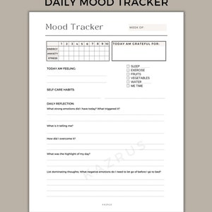 Daily Mood Tracker Journal Printable | Mood Tracker Printable | PDF ...