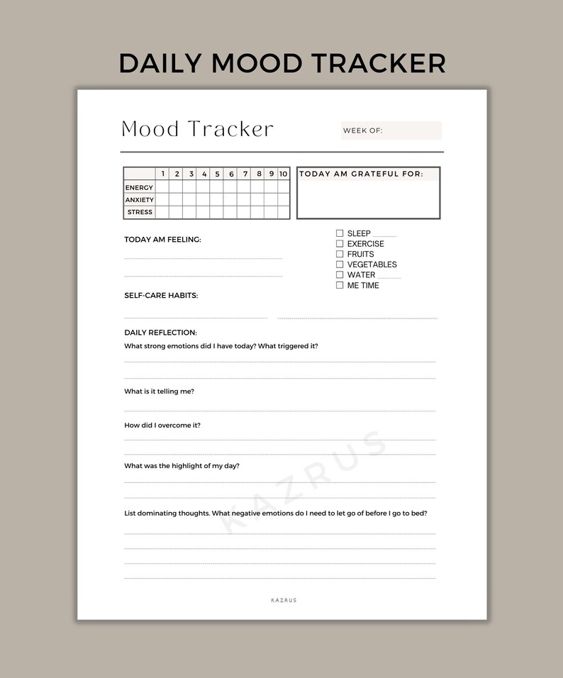 Daily Mood Tracker Journal Printable | Mood Tracker Printable | PDF ...