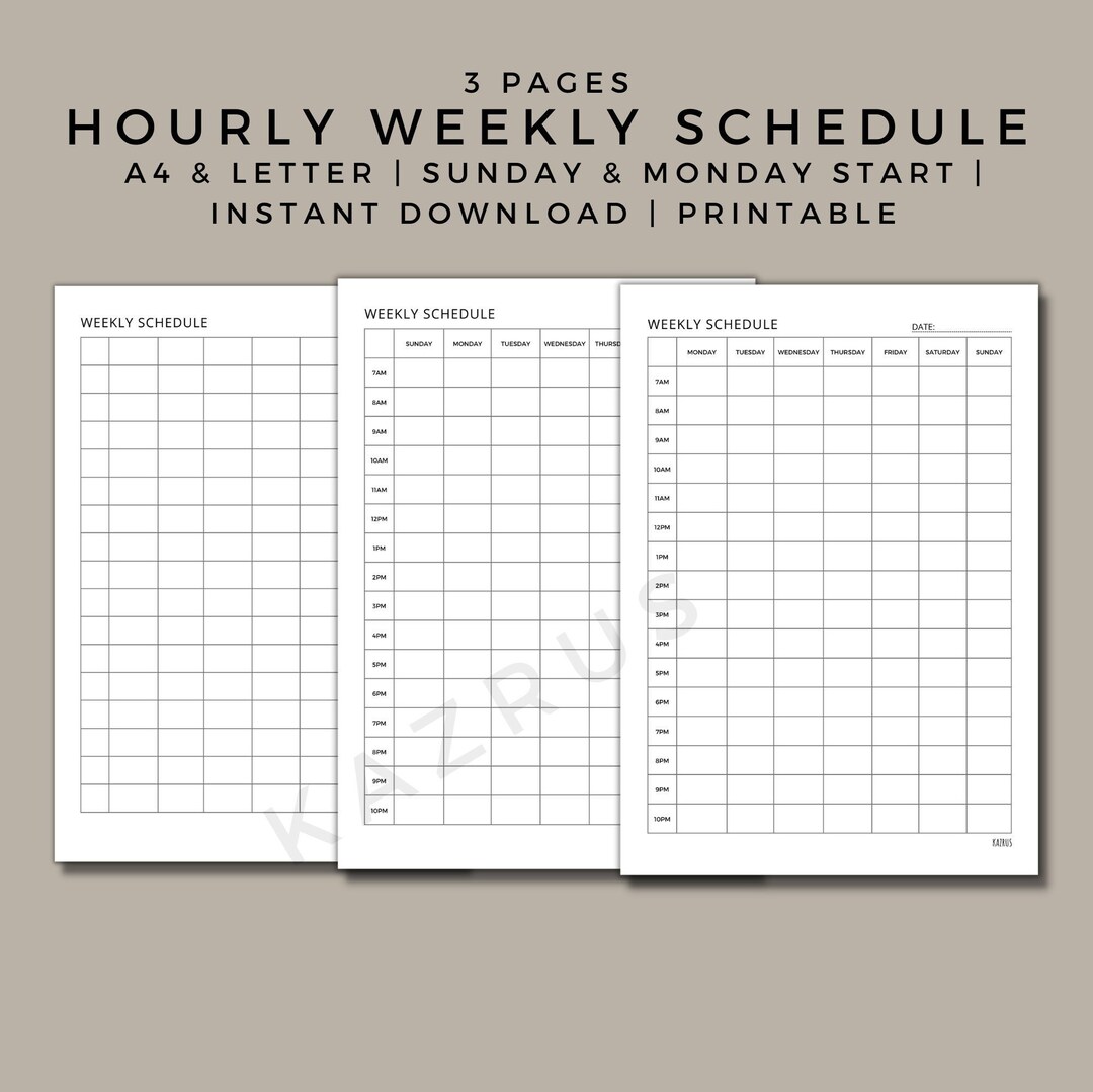 Weekly Hourly Planner Printable | Weekly Hourly on One Page | Undated ...