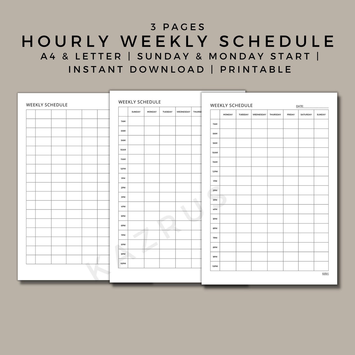 Weekly Hourly Planner Printable | Weekly Hourly on One Page | Undated ...