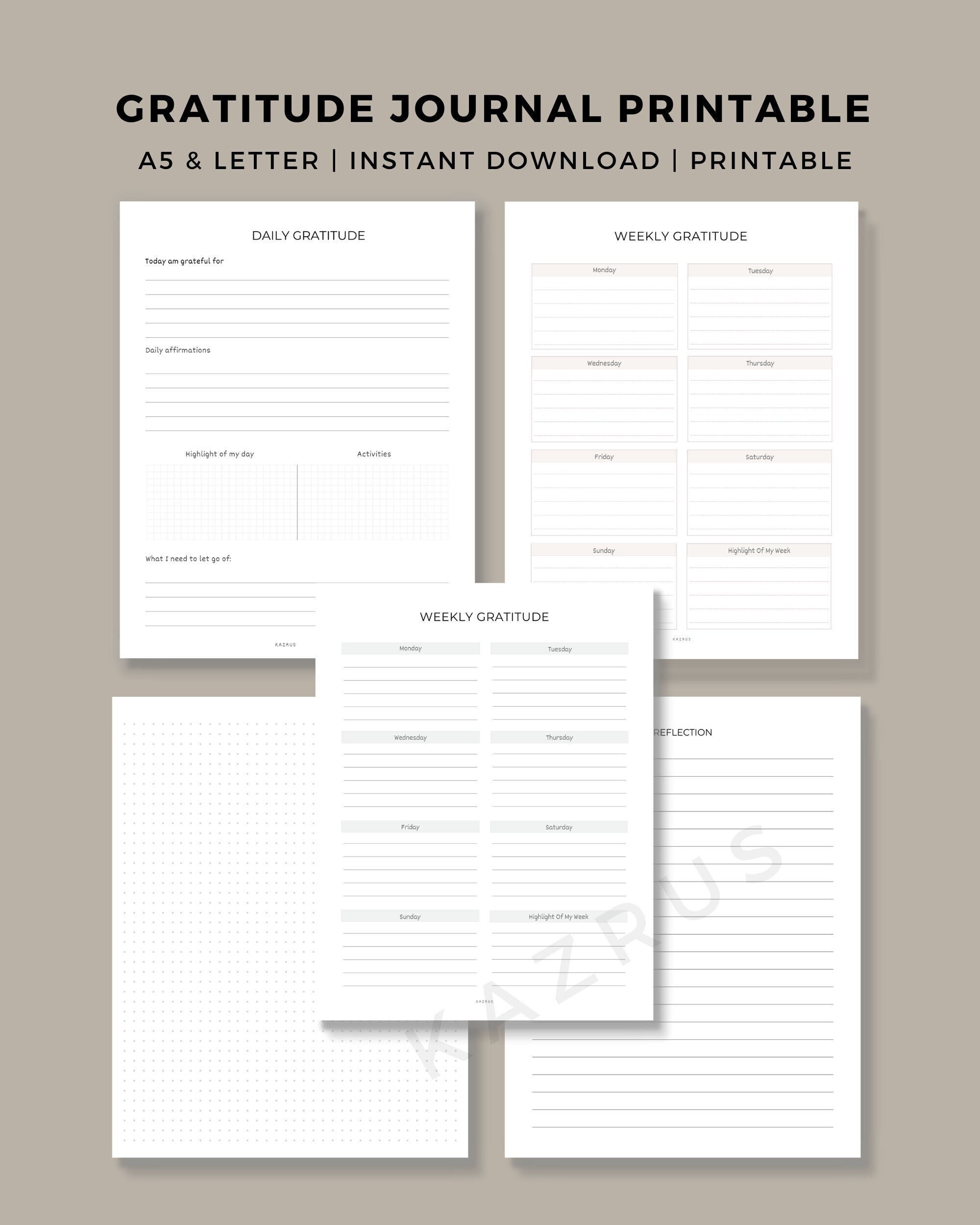 Gratitude Journal Printable Mindfulness Journal Daily - Etsy