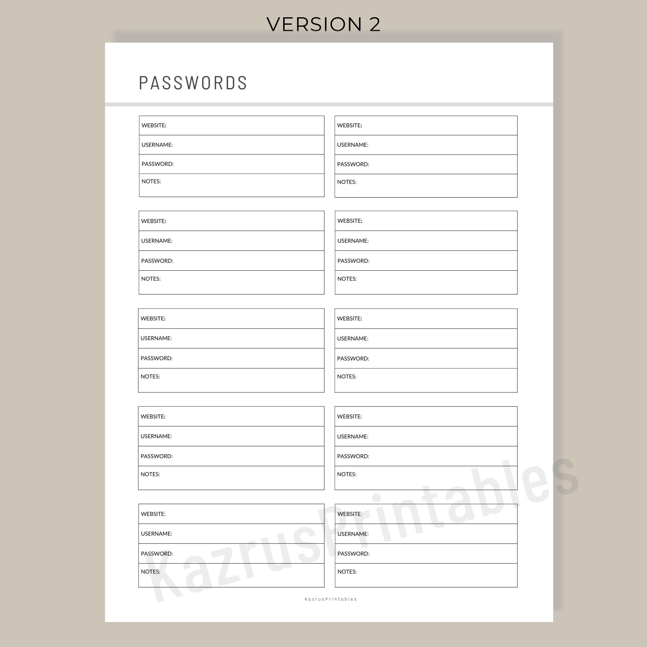 Password Log Password Tracker Printable - Etsy Canada