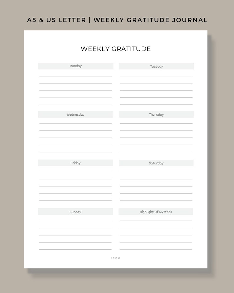 Gratitude Journal Printable Mindfulness Journal Daily - Etsy