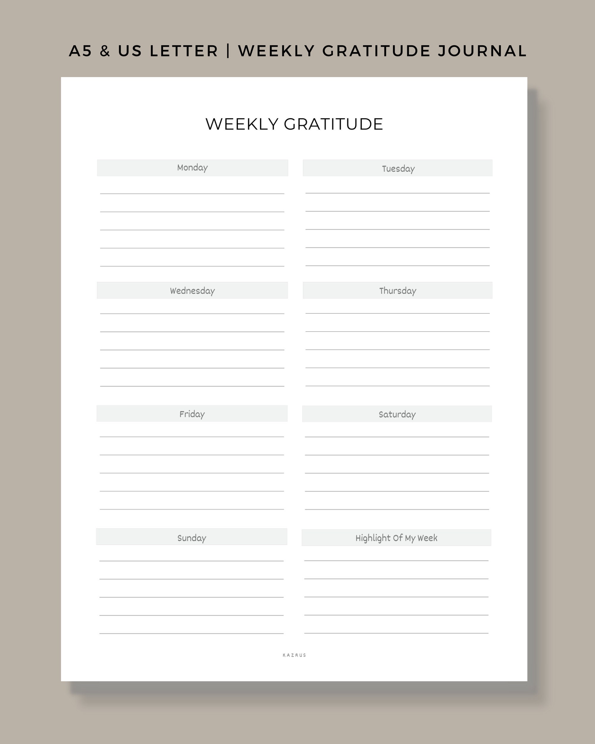 Gratitude Journal Printable Mindfulness Journal Daily - Etsy