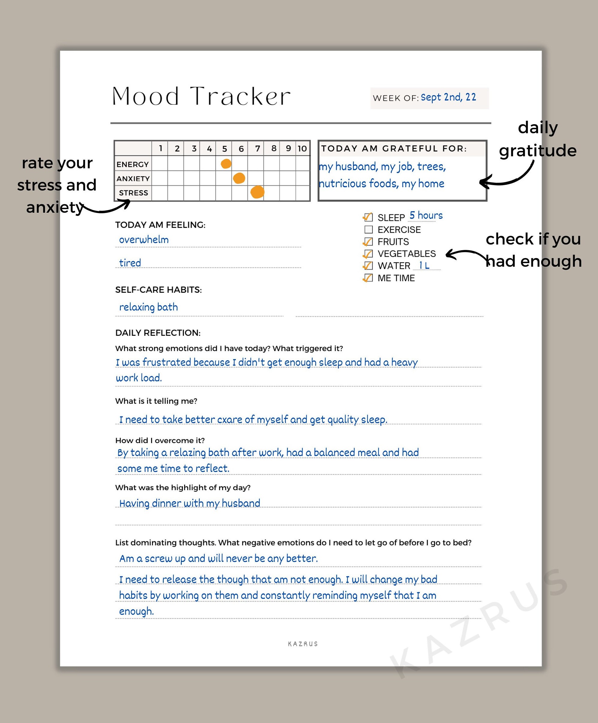 Daily Mood Tracker Journal Printable | Mood Tracker Printable | PDF ...