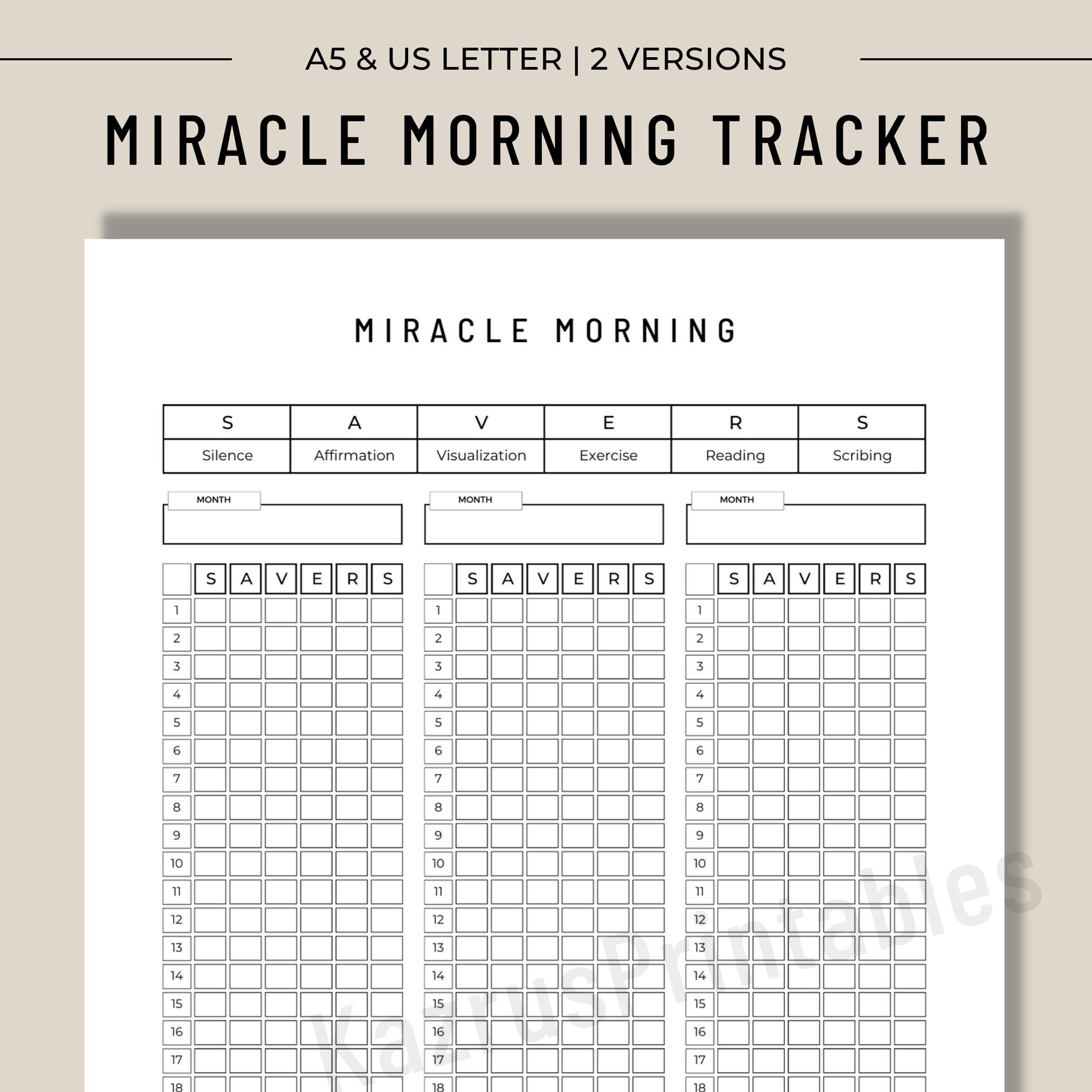 Miracle Morning, Morning Routine Tracker, Daily Weekly Monthly Routine ...
