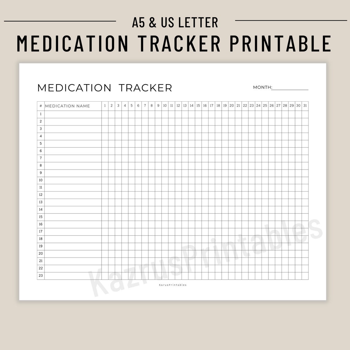 Medication Tracker Printable, Medication Log, A5 & US Letter (PDF) - Etsy