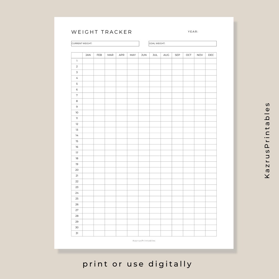 365 Day Weight Tracker Printable - Etsy Canada