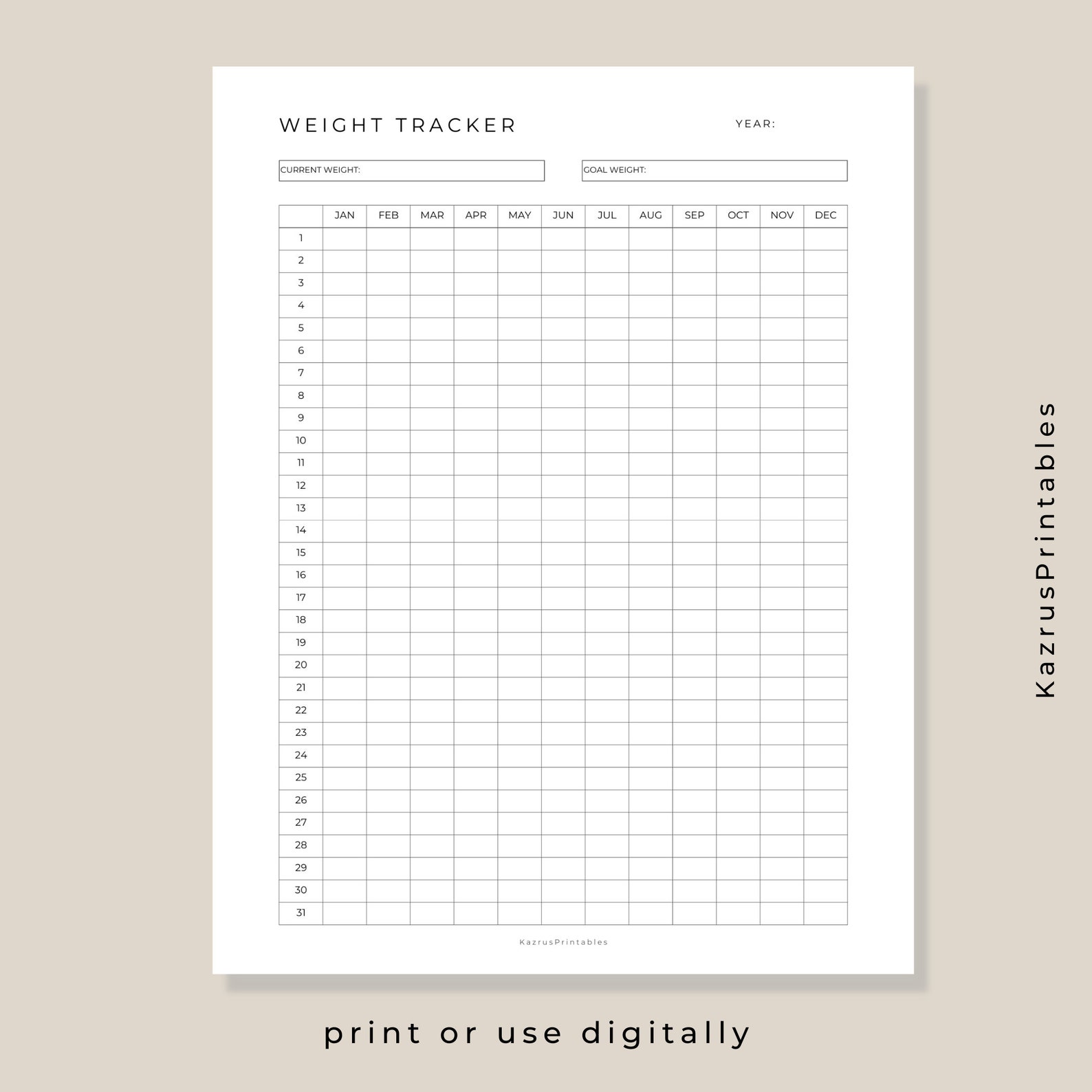 365 Day Weight Tracker Printable - Etsy Canada