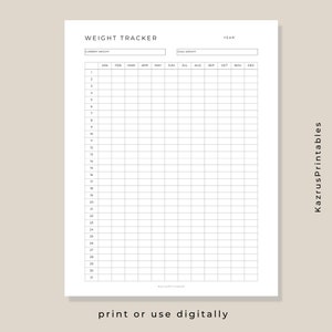 365 Day Weight Tracker Printable - Etsy Canada