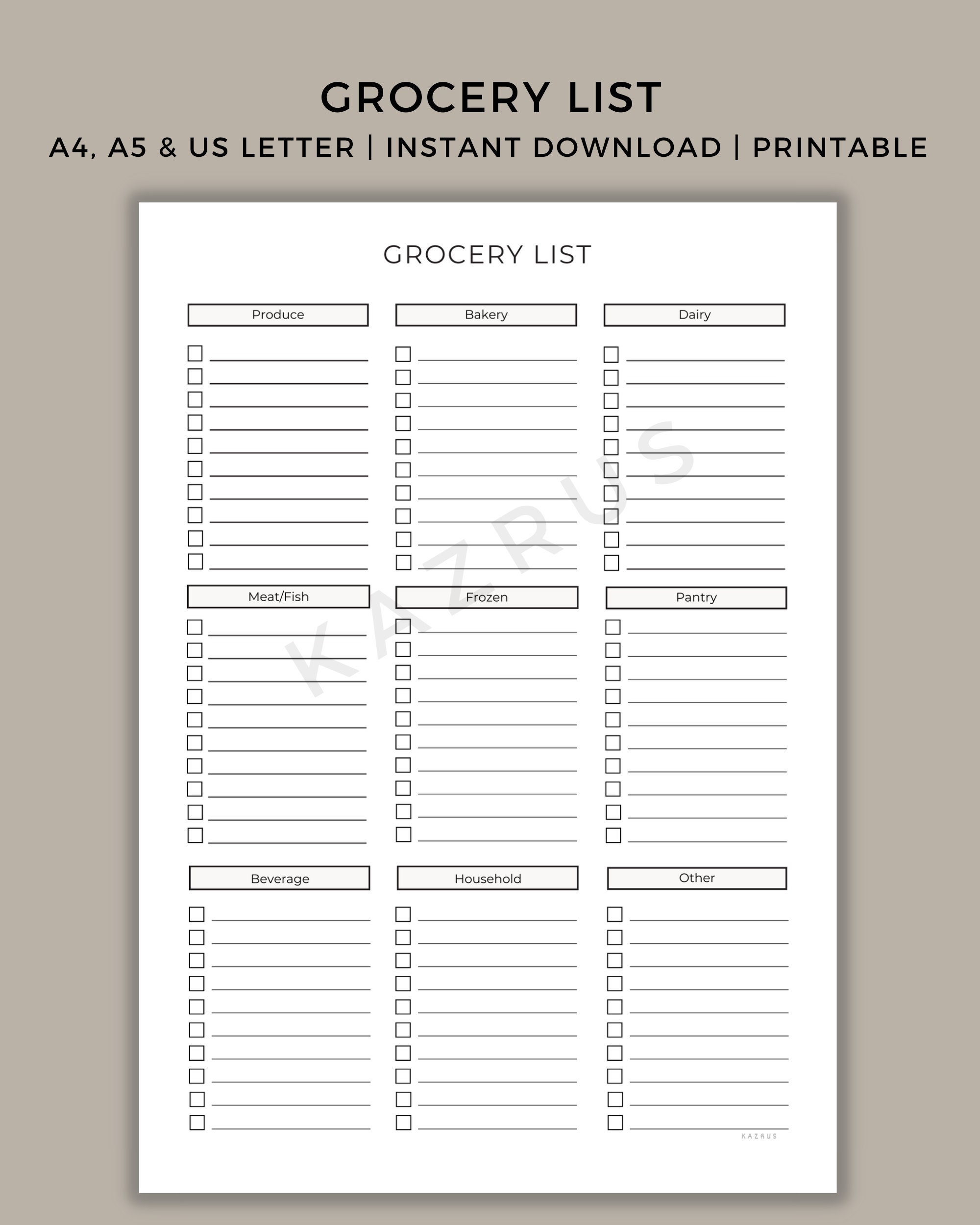 Grocery List Printable | Weekly Meal Planner Printable | Shopping List ...