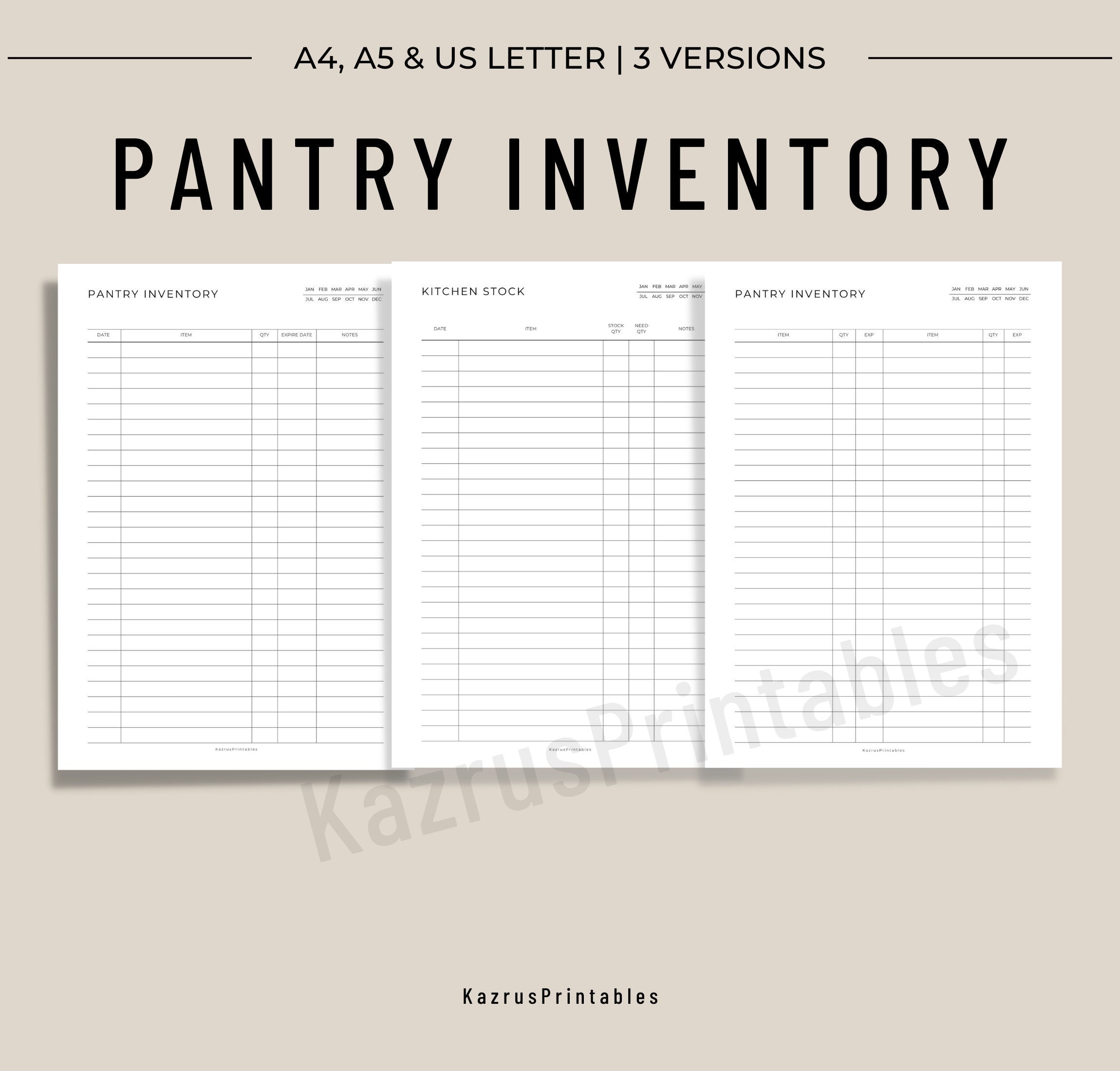 Pantry Inventory Log, Food Storage Inventory, Inventory List - Etsy