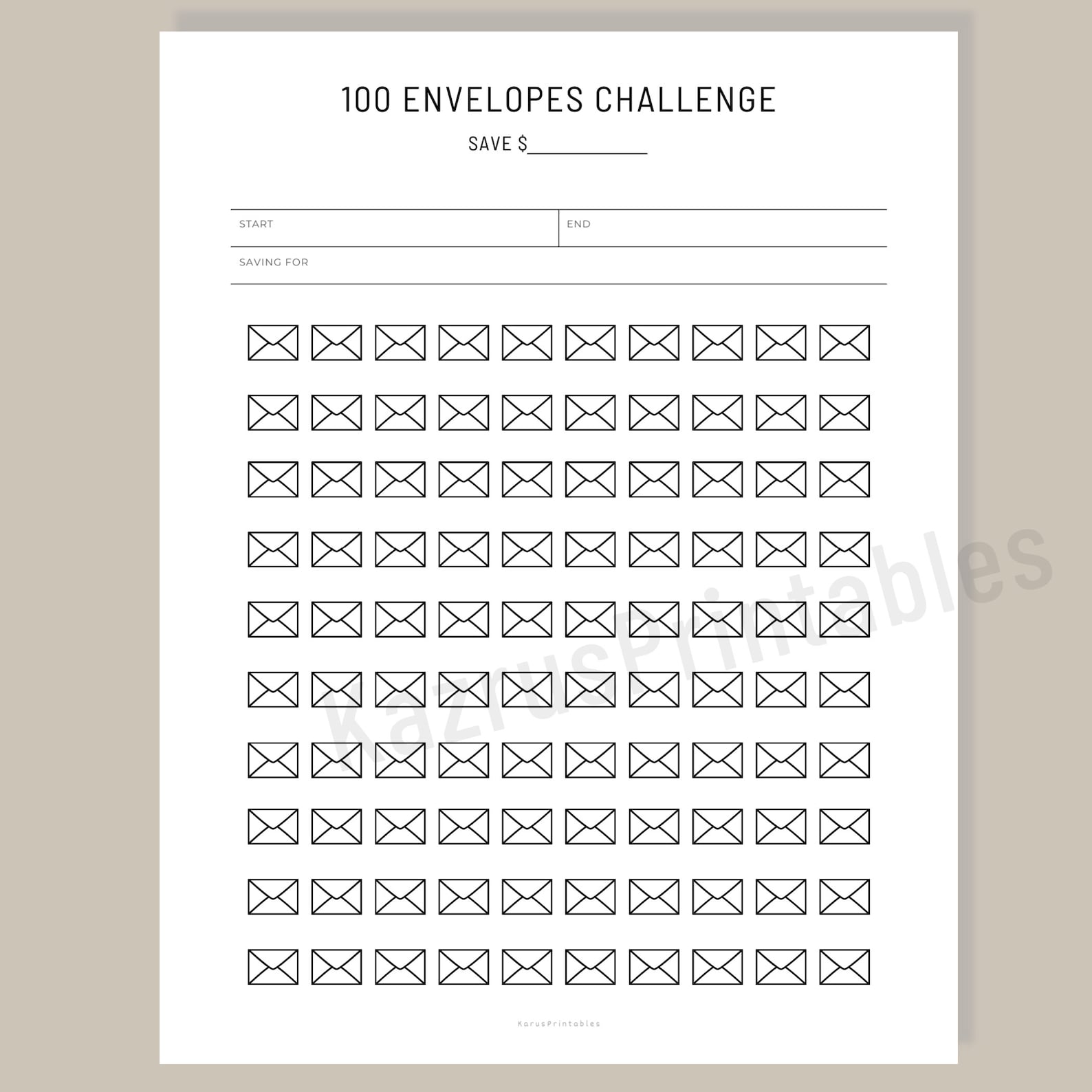 100 Envelope Challenge, Savings Tracker, Money Saving Challenge ...